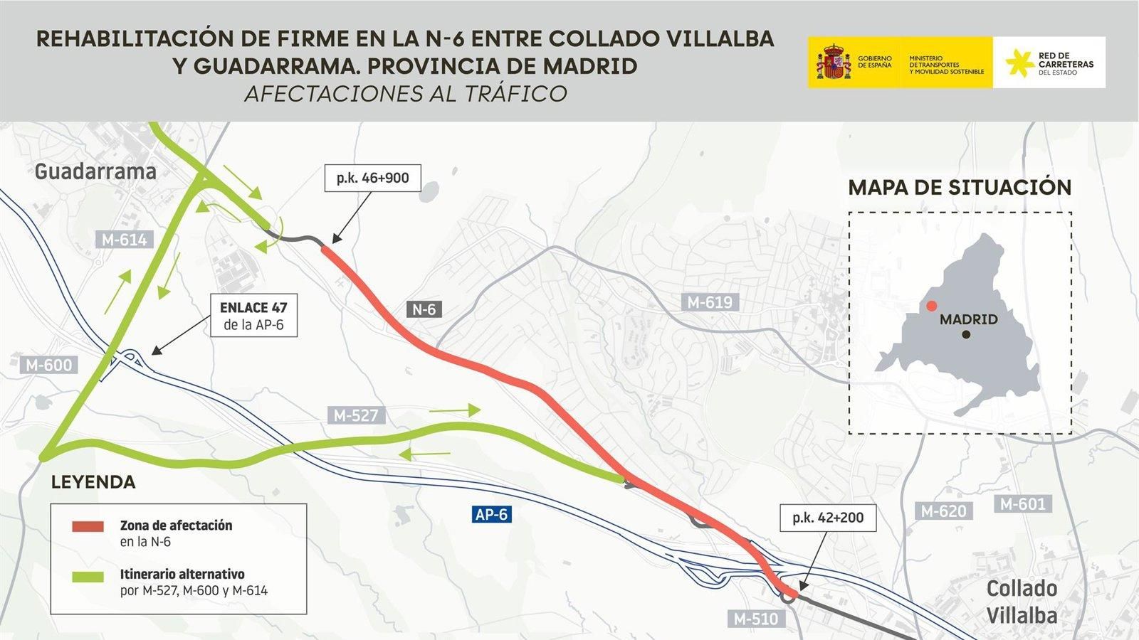 Corte de tráfico en la vía de servicio de la A-6 en Collado Villalba ...